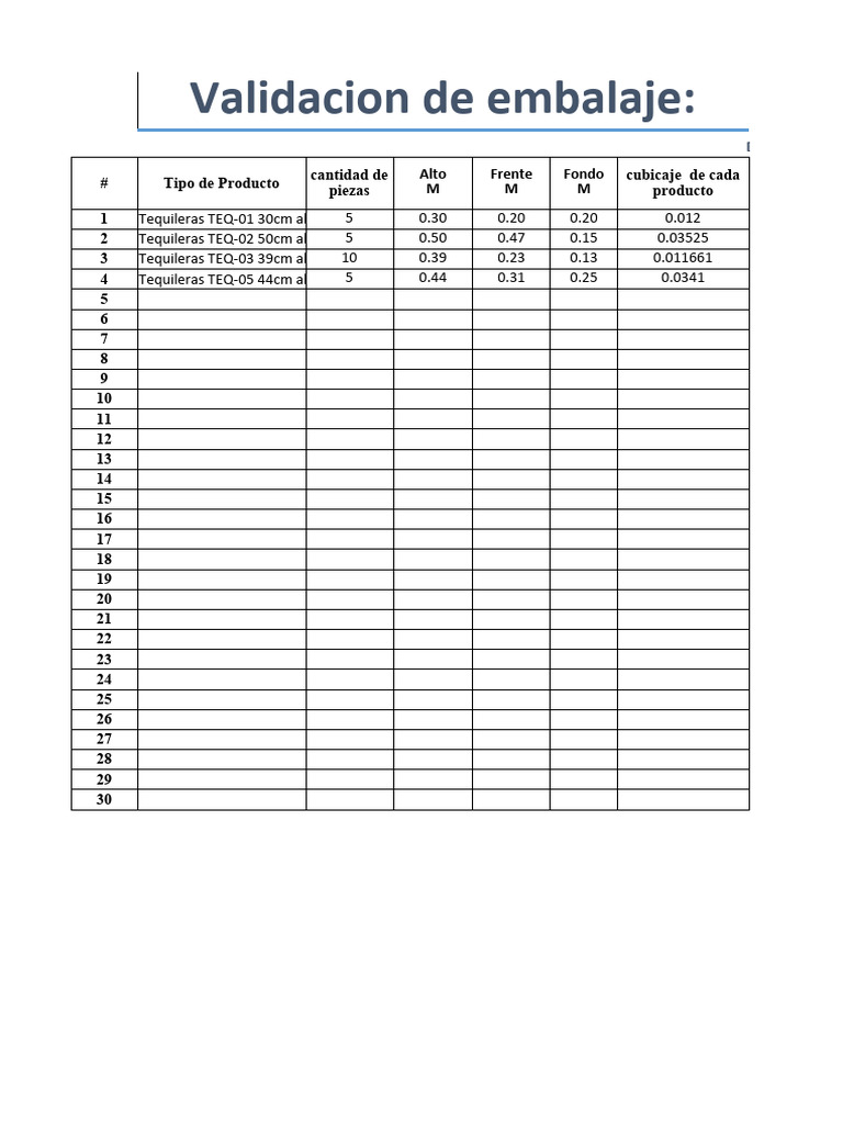 Tabla Para Calcular Cubicaje de Tarima | PDF