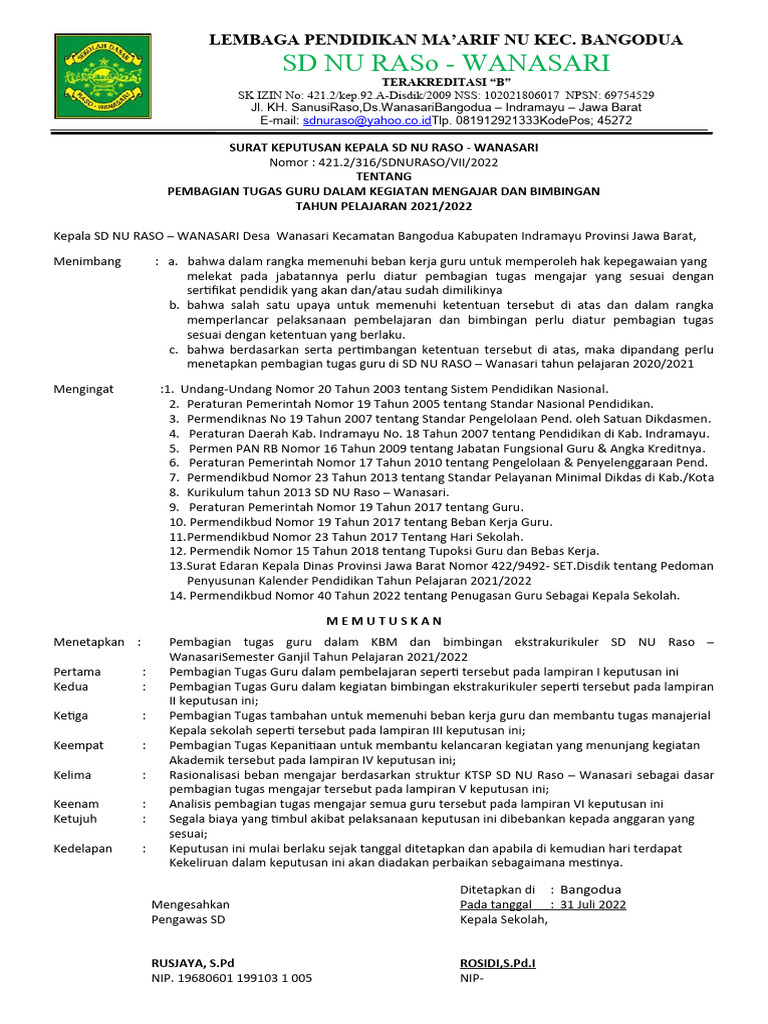 SK PTM 2021 - 2022 Genap SD NU RASO | PDF