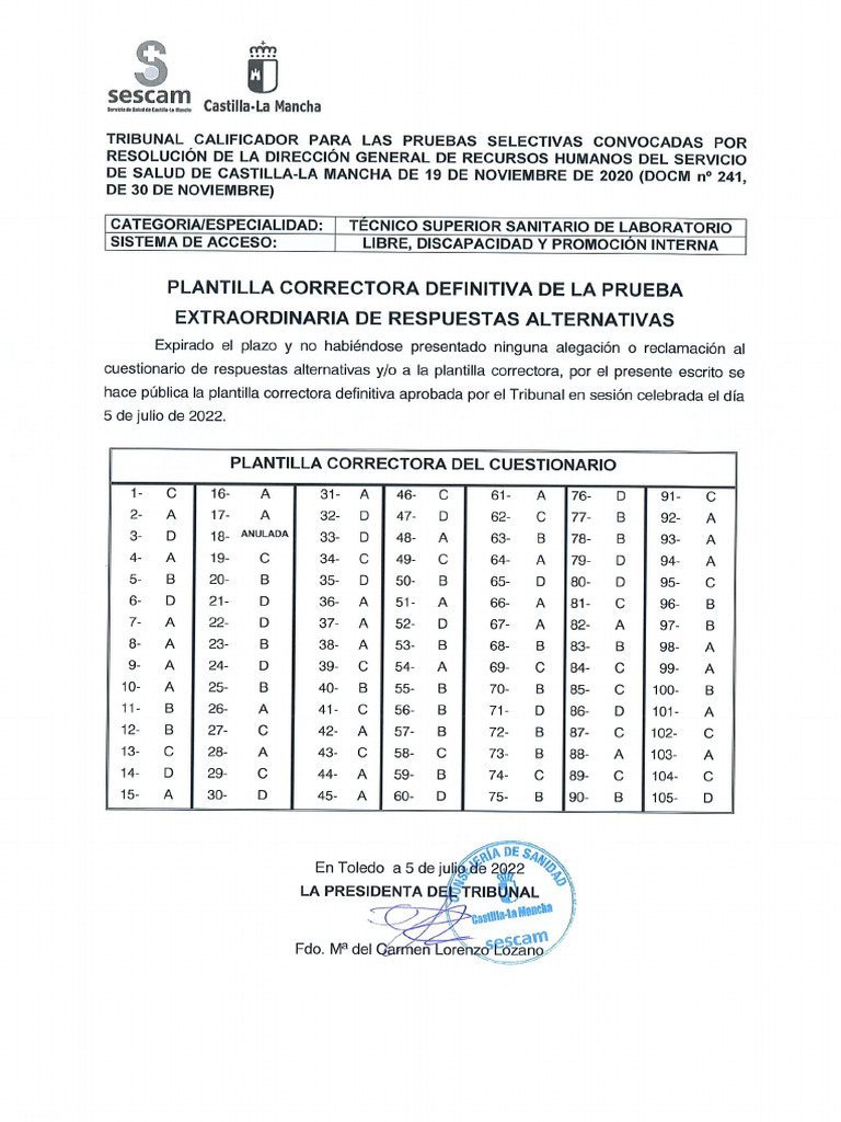 Plantilla Definitiva Prueba Extraordinaria Tss Laboratorio | PDF