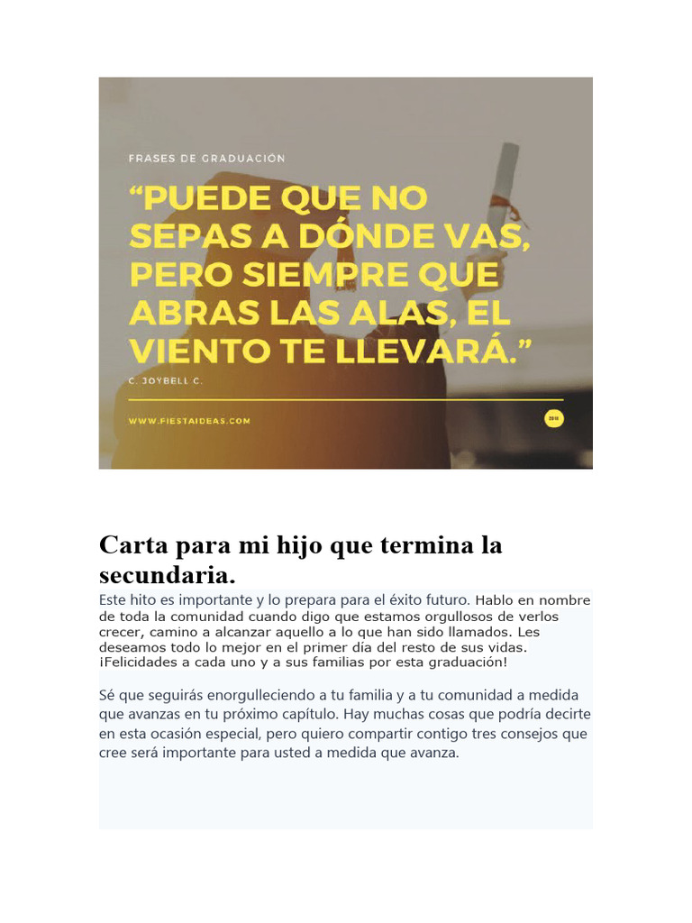 Carta para Mi Hijo Que Termina La Secundaria | PDF