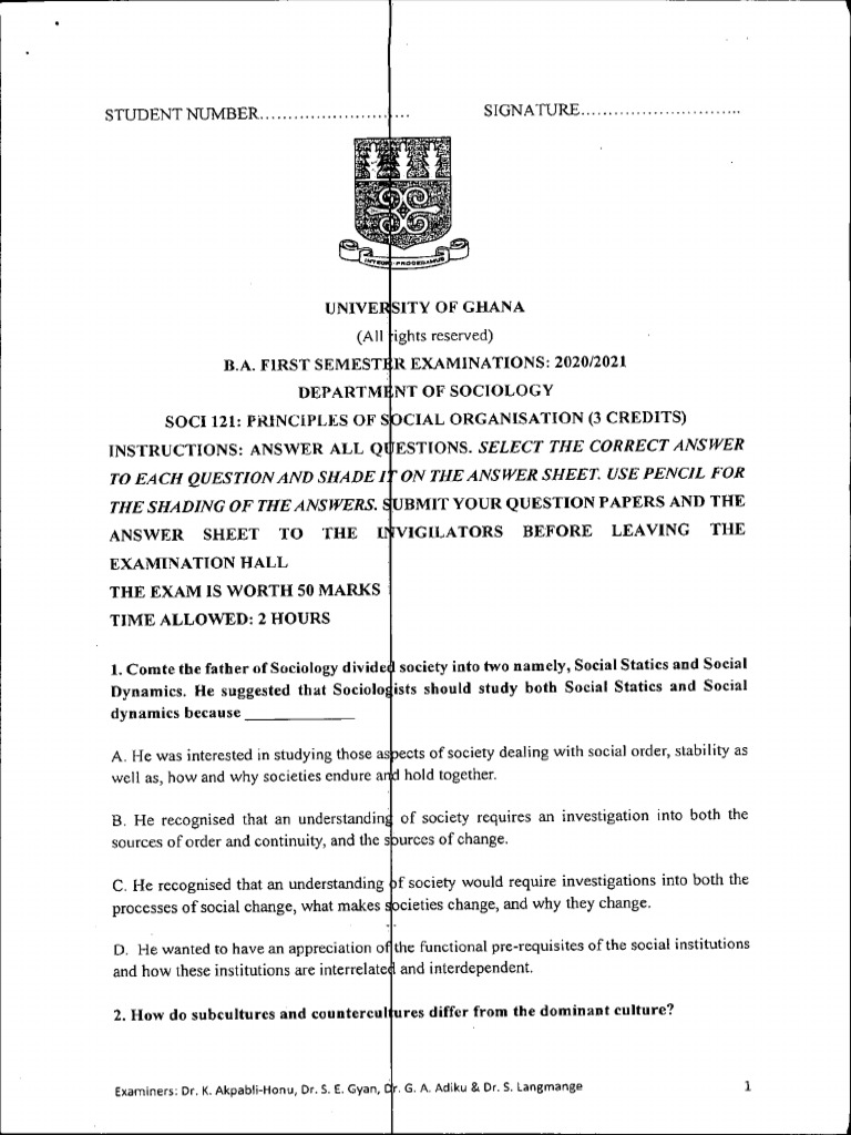 Manuel Life Shared Soci121 Past Questions 2 | PDF | Sociology | Society