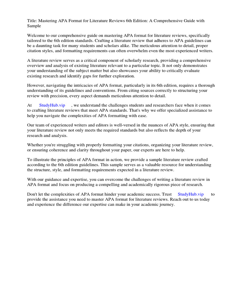 Apa Format For Literature Reviews 6th Edition Sample | PDF ...