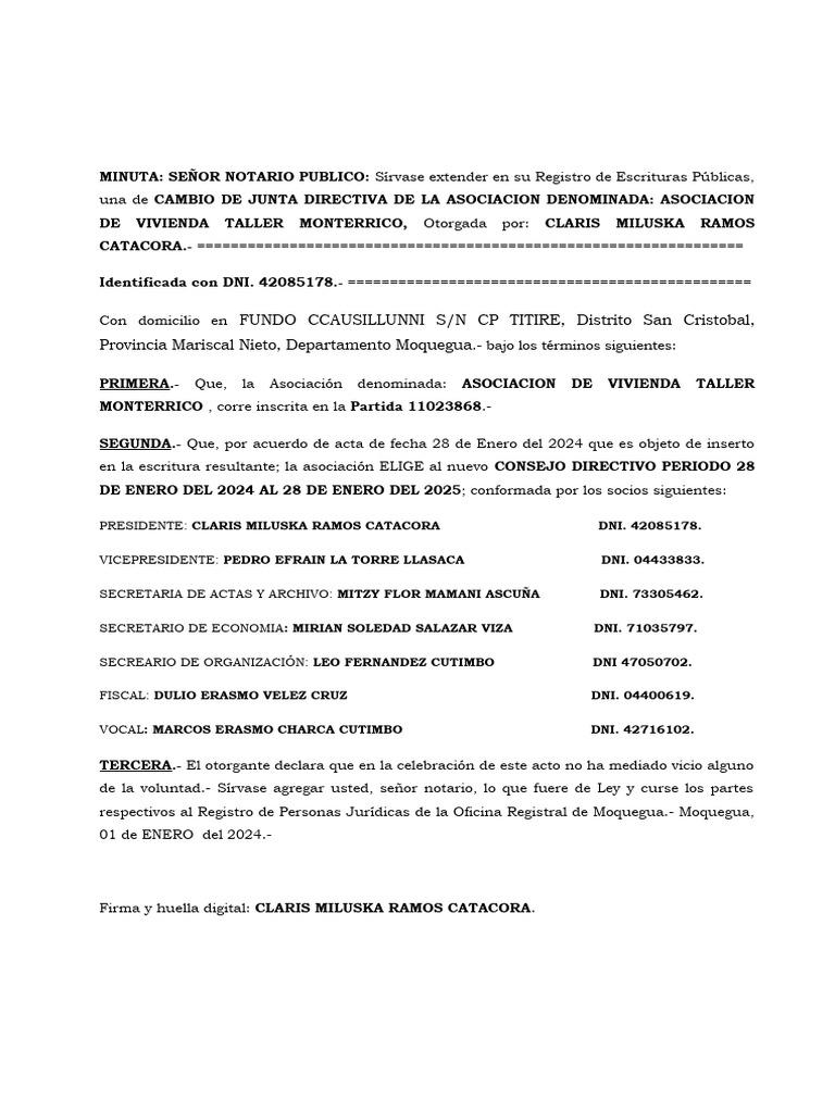 Modelo de Minuta y Acta de Eleccion de Junta Directiva | PDF | Gobierno