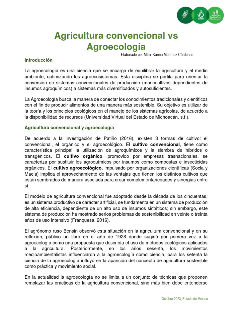 Agricultura Convencional Vs Agroecología | PDF | Agroecología | Agricultura