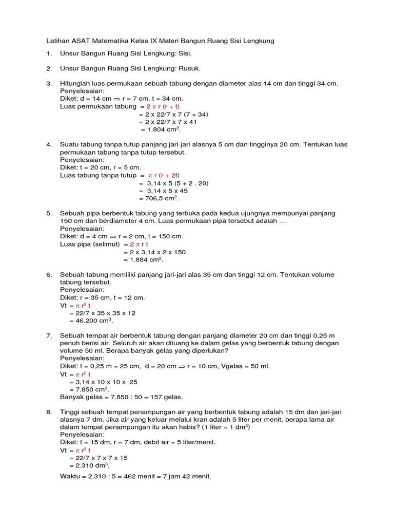 Latihan ASAT MTK Kls9 Sem2 BRSL - 2324 | PDF