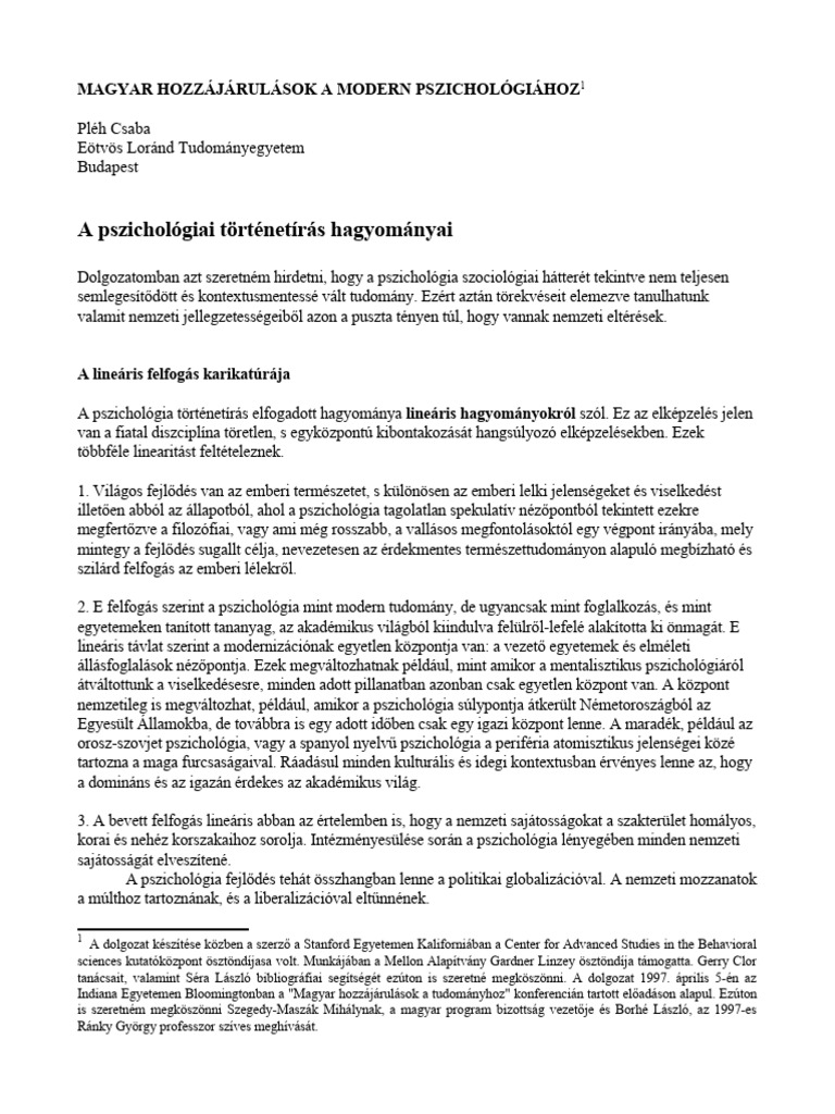 Pleh Csaba - Magyar Hozzajarulasok A Modern Pszichologiahoz | PDF
