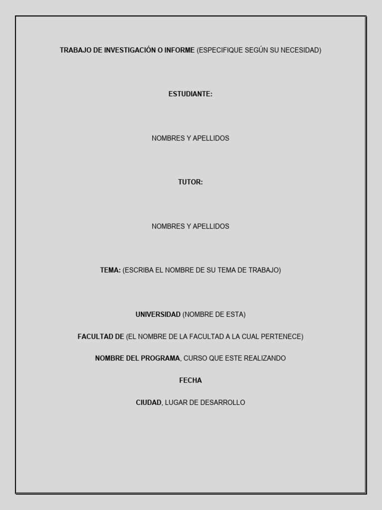 Hoja de Presentacion Word para Trabajos o Informes | PDF