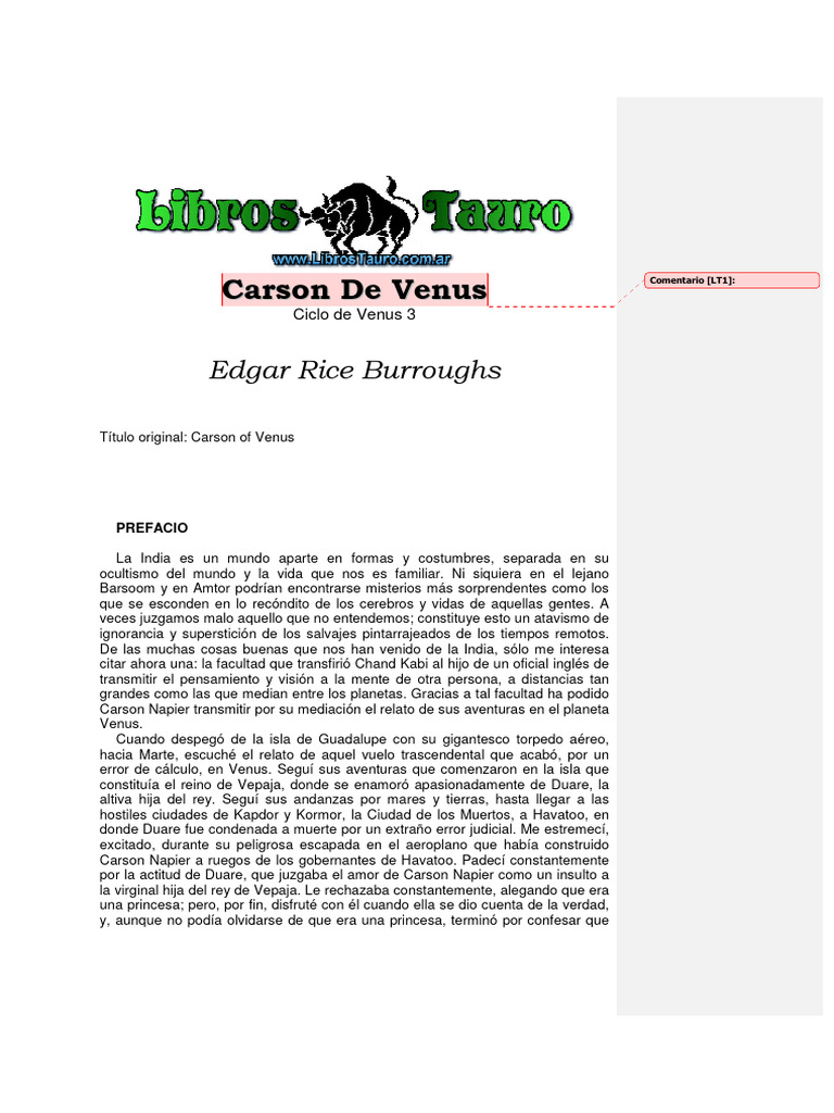 Carson De Venus Venus 3 - Edgar Rice Burroughs | PDF | Amor