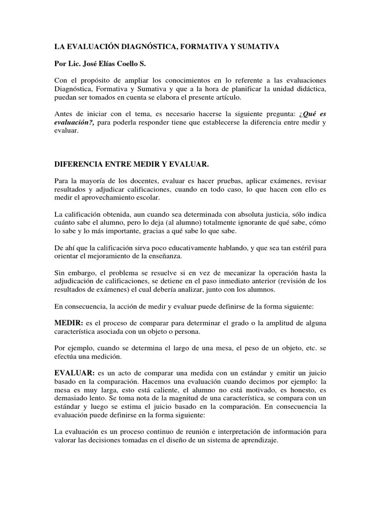 La Evaluación Diagnóstica Formativa y Sumativa | PDF | Evaluación | Enseñando