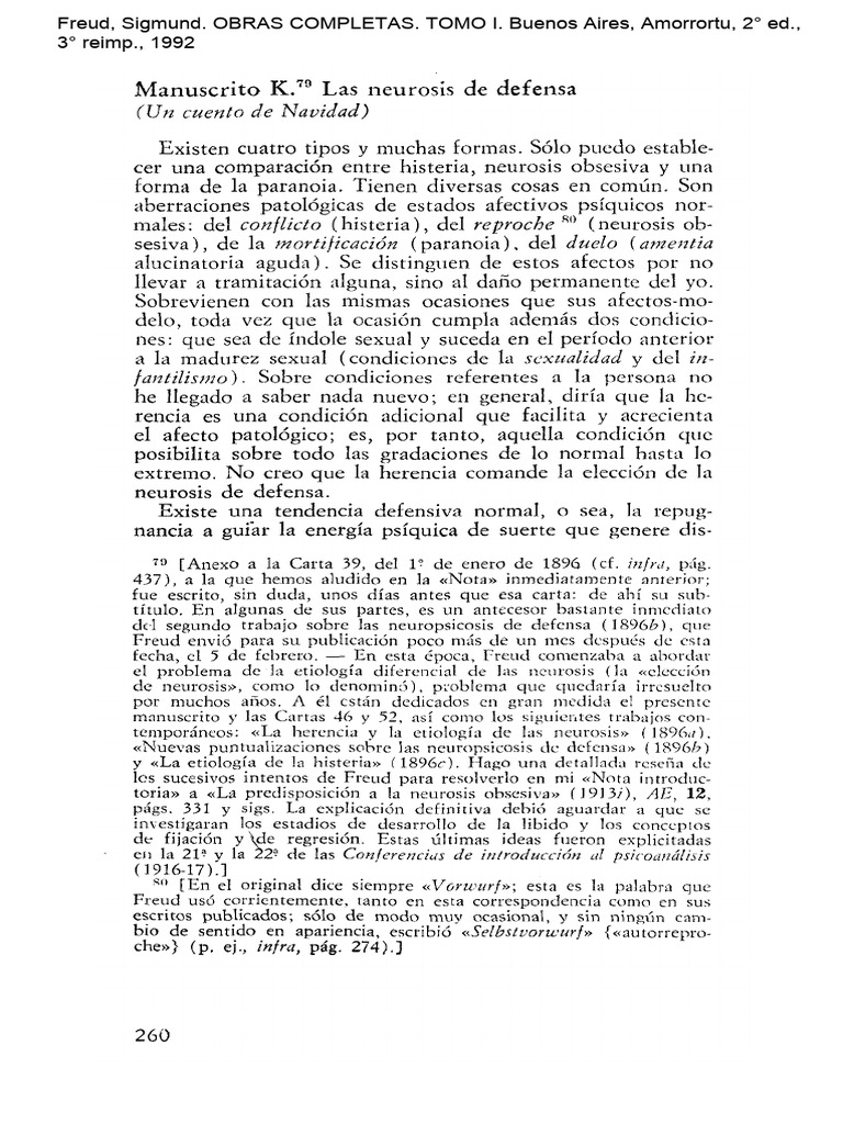 Freud, Sigmund. Manuscrito K. Las neurosis de defensa. (Un cuento de ...