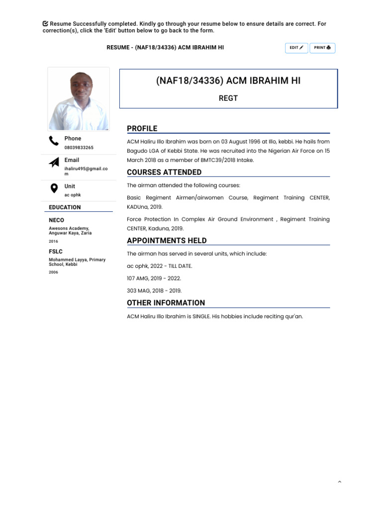 Resume of ACM Haliru Ibrahim | PDF