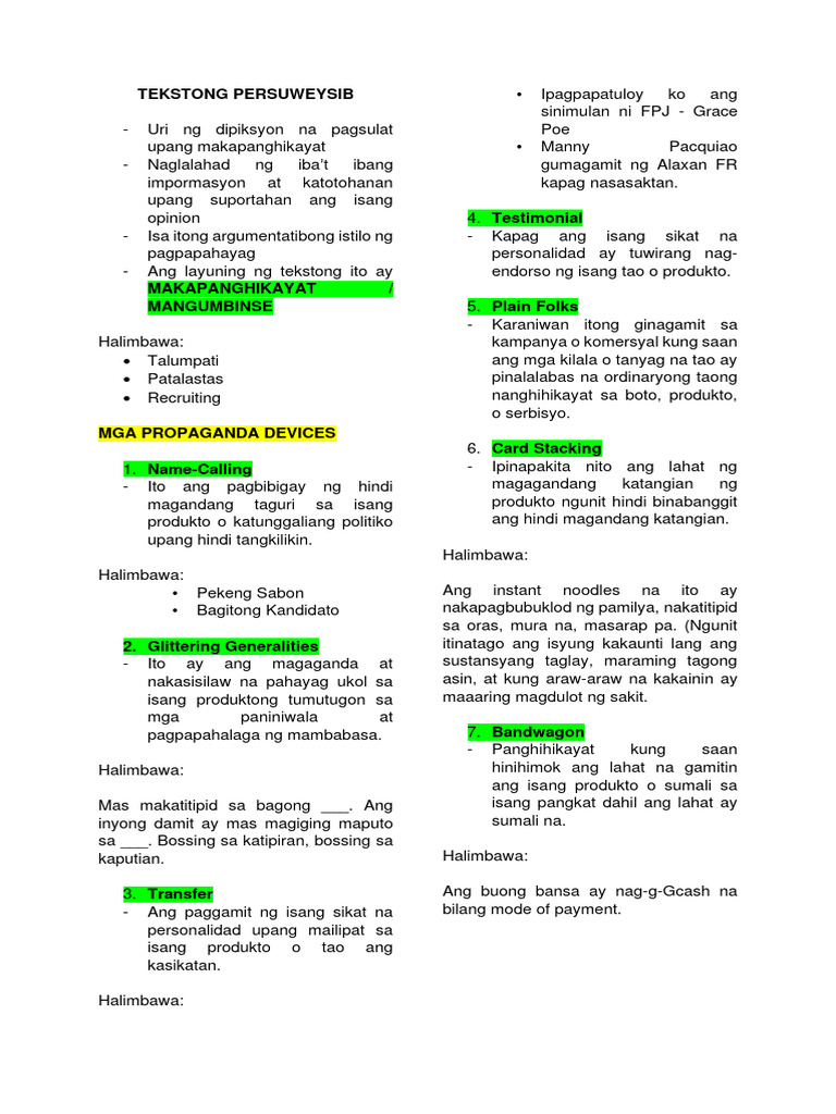 Handouts Tekstong Persuweysib | PDF
