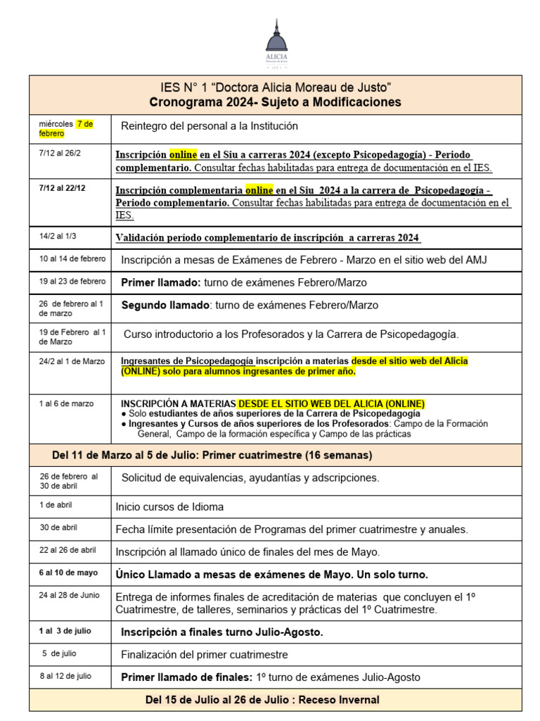 2024 Cronograma Provisorio | PDF