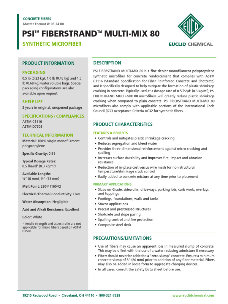 PSI Fiberstrand Multi Mix80 | PDF | Concrete | Civil Engineering