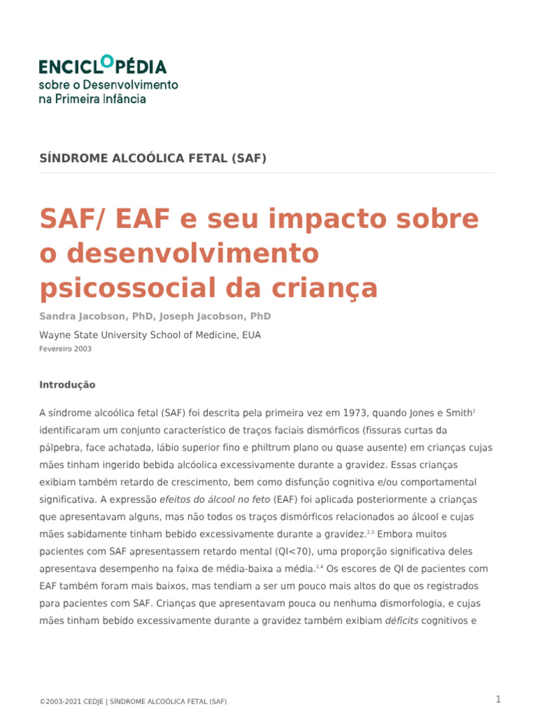 Saf Eaf e Seu Impacto Sobre o Desenvolvimento PSICOSSOCIAL DA CRIANÇA ...