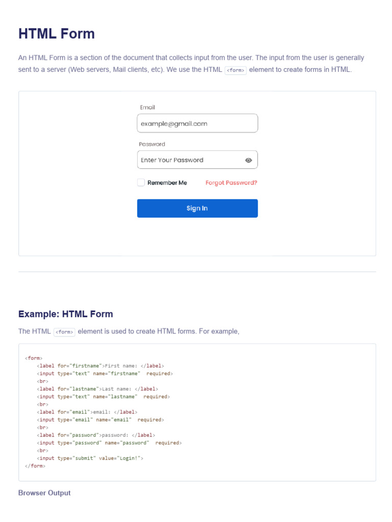 HTML Form (With Examples) | PDF | Networking | Internet & Web