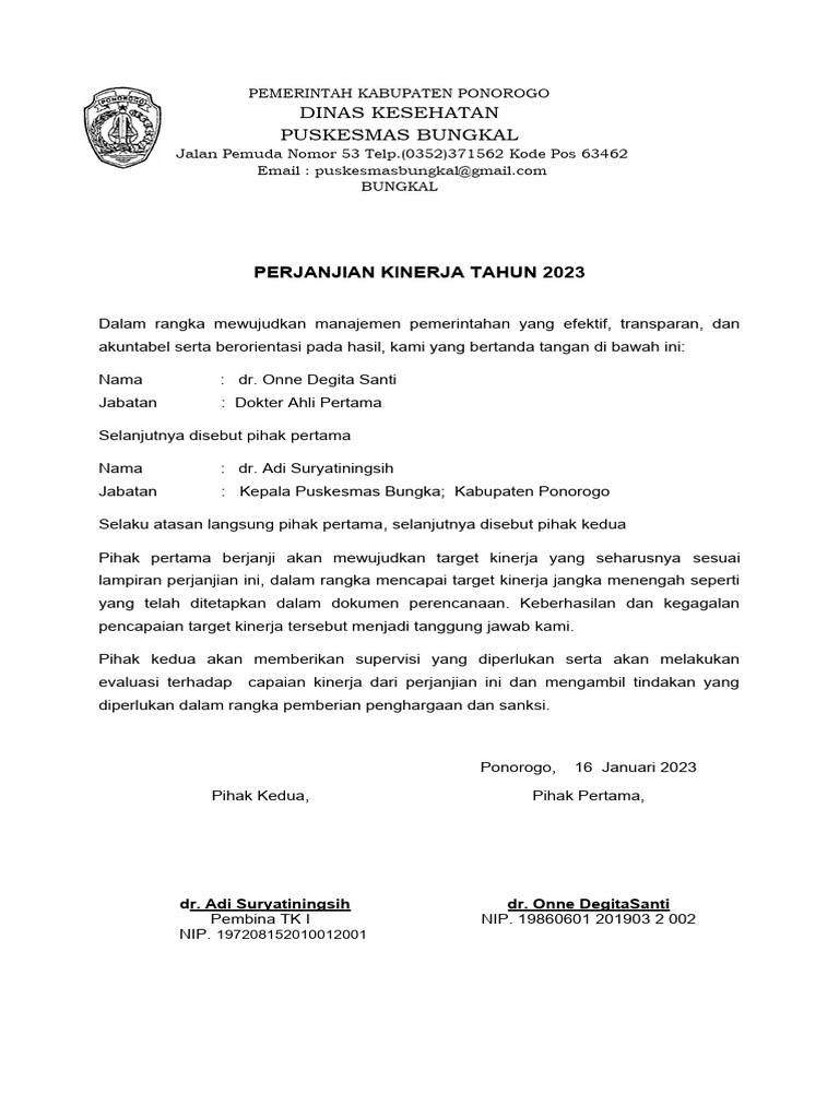 Perjanjian Kinerja dr. Onne 2023 | PDF | Kesehatan Holistik | Sains ...