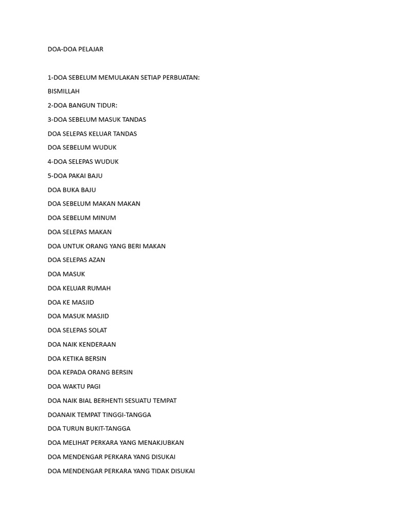 Doa-doa Penting untuk Pelajar | PDF | Perjalanan | Seni & Disiplin Bahasa