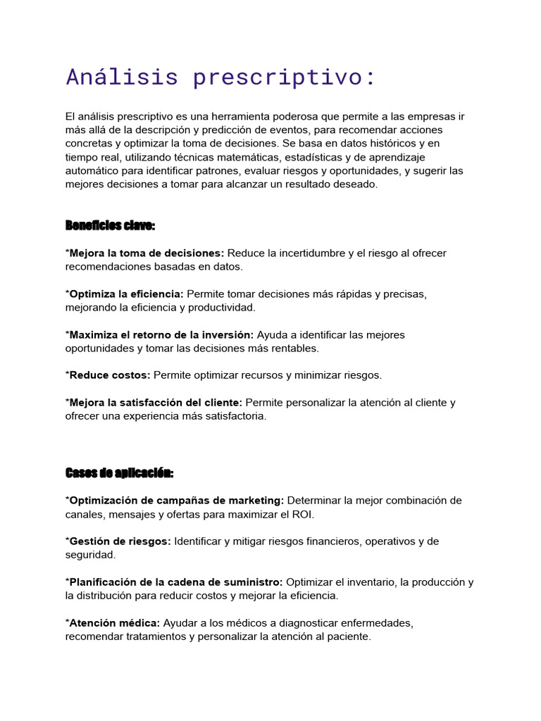 Investigacion análisis prescriptivo | PDF | Analítica predictiva | Business