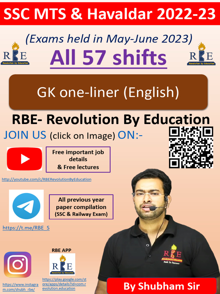 SSC MTS 2022 T-1 GK One-Liner (Eng) - RBE | PDF | Software
