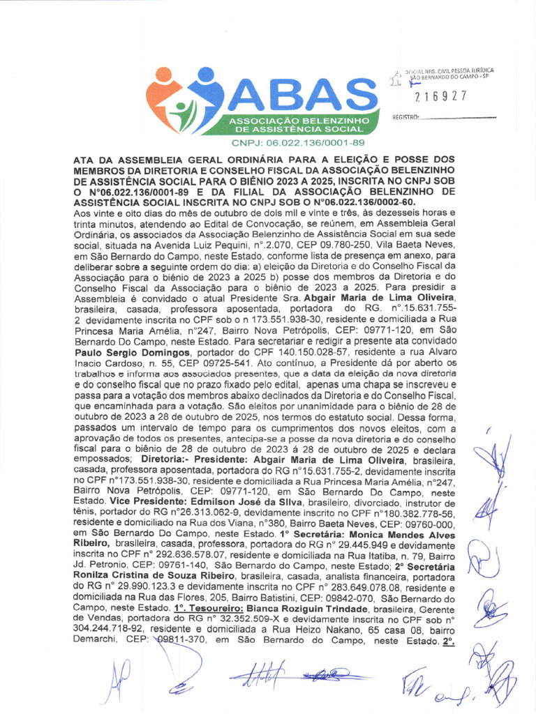 Ata Da Atual Diretoria Biênio 2023 A 2025 | PDF | Brasil