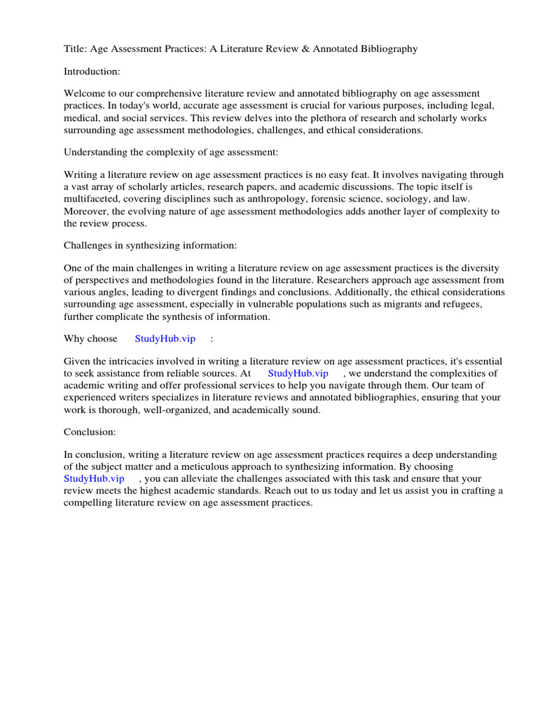 Age Assessment Practices A Literature Review Annotated Bibliography | PDF | Educational ...