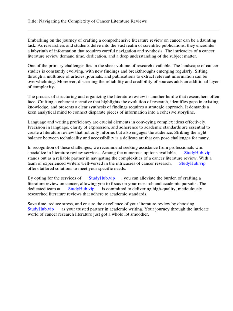 Cancer Literature Review | PDF | Self-Improvement | Wellness