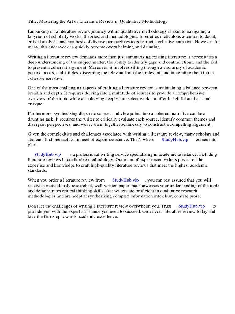 Literature Review Qualitative Methodology | PDF | Qualitative Research ...