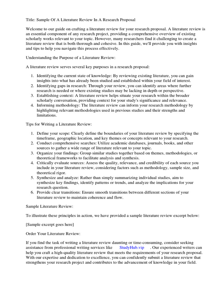 Sample of A Literature Review in A Research Proposal | PDF | Literature ...