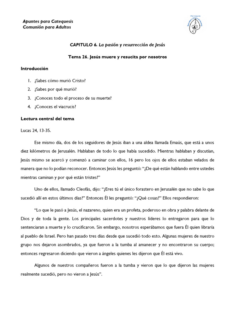 Capitulo 6 Tema 26. Jesús Muere y Resucita Por Nosotros | PDF | La ...