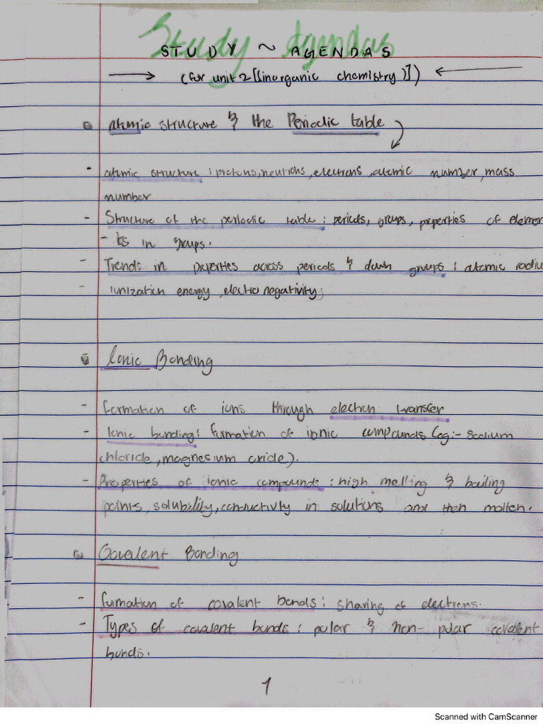 chem study agenda for unit 2 | PDF