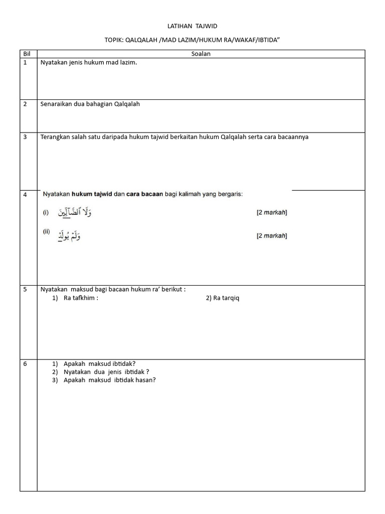 Latihan Tajwid 1 | PDF