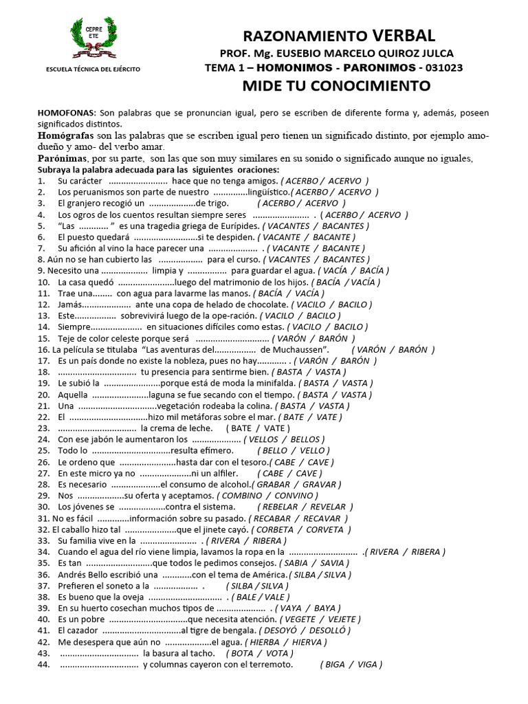 CEPRE ETE RV 1 OD HOMONIMOS PARONIMOS 031023 CL Normal | PDF