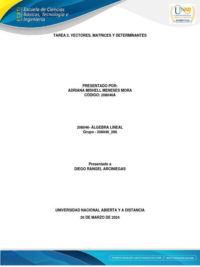 Tarea 2 Algebra Lineal - Adriana Mishell Meneses Mora | PDF | Métodos y materiales de enseñanza
