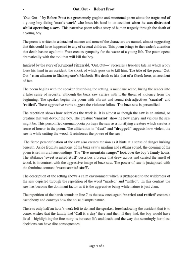 Out, Out - Robert Frost (1) | PDF | Poetry | Linguistics