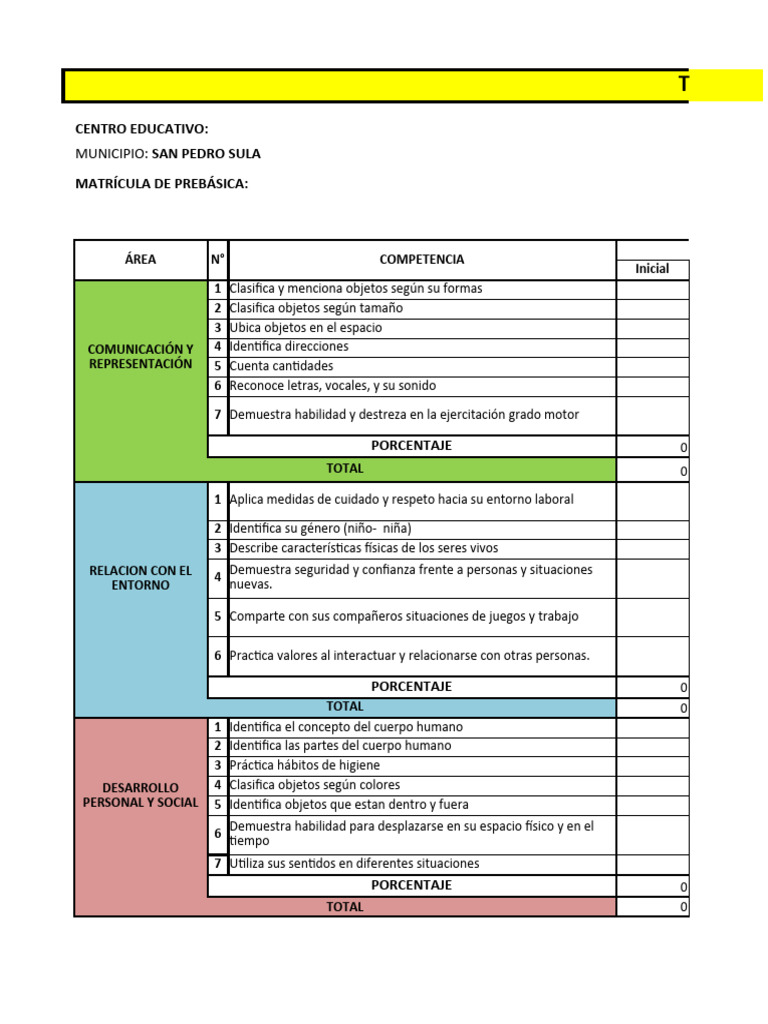 Tabulación Pruebas Diagnósticas Prebásica | PDF | Desarrollo personal ...