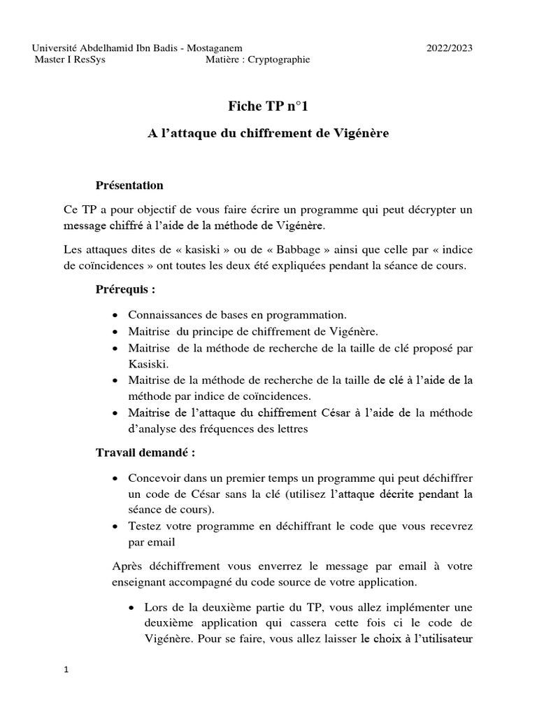 Décryptage de Vigénère en Python | PDF | Secret | Informatique