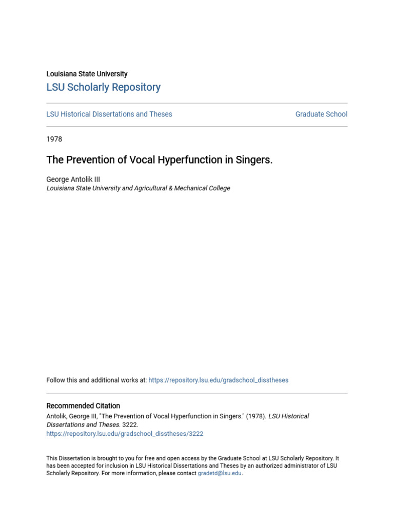 The Prevention of Vocal Hyperfunction in Singers. | PDF | Image | Microform