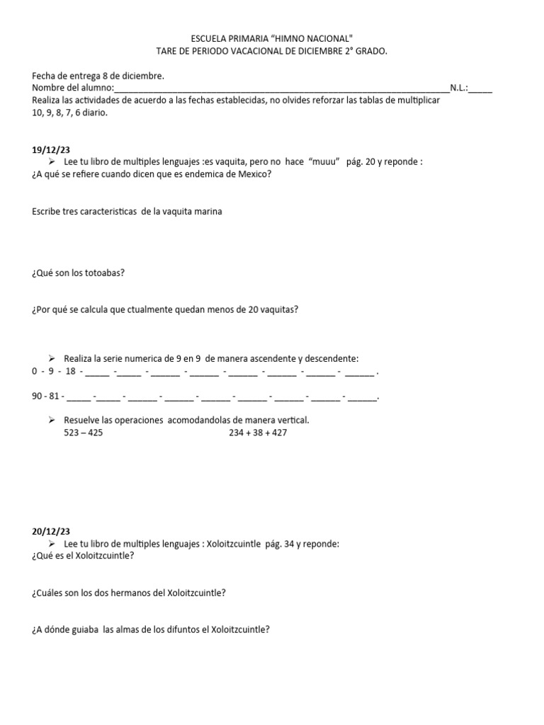 tarea para diciembre. | PDF | Zoología