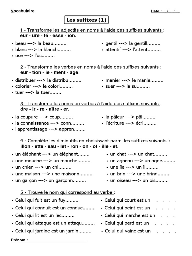 Exercices sur les Suffixes en Français | PDF