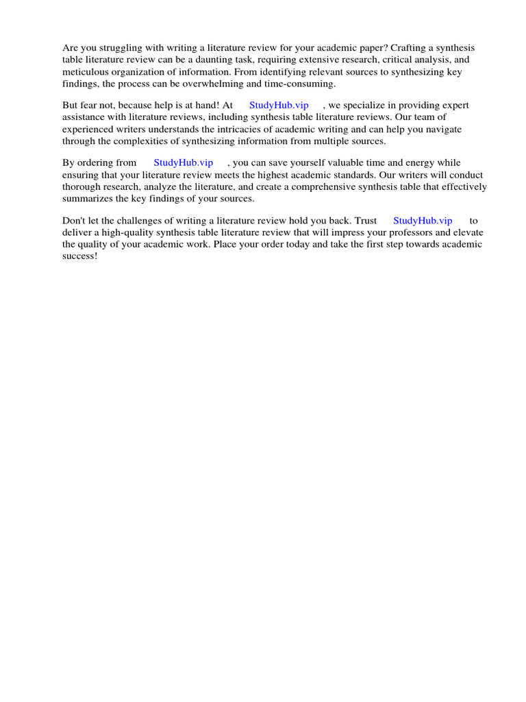 Synthesis Table Literature Review | PDF | Systematic Review ...