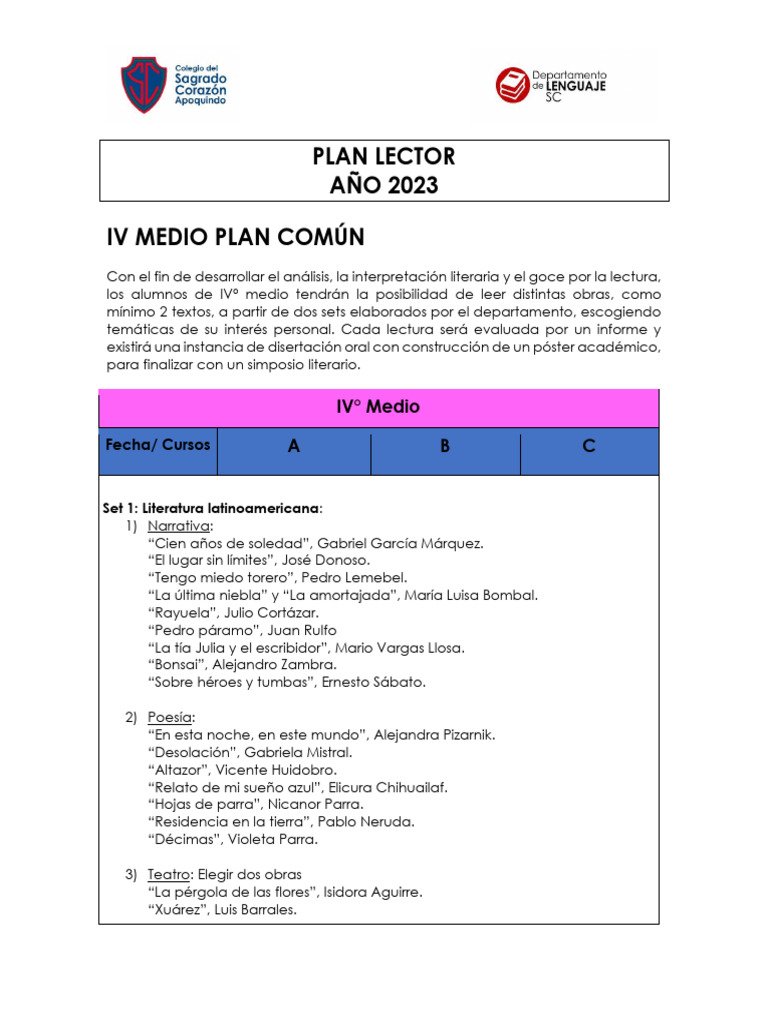 Plan Lector 2023 IV Medio Con Logo Nuevo | PDF | Literatura en español