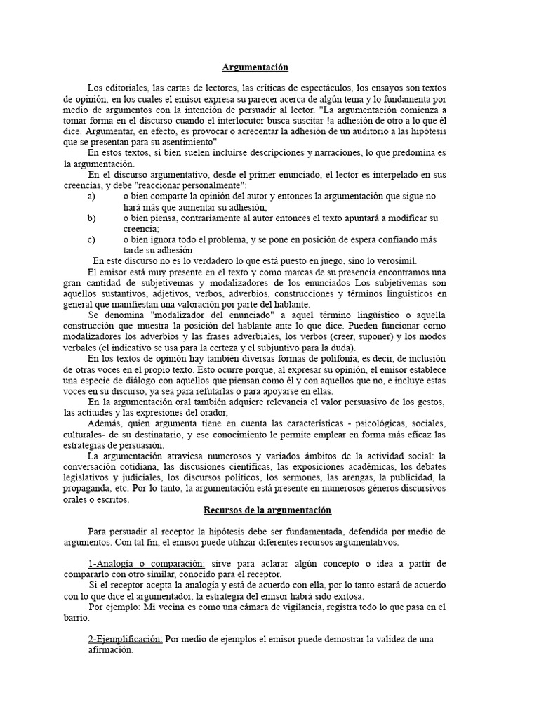 Argumentaci N | PDF | Teoría de la argumentación | Adverbio