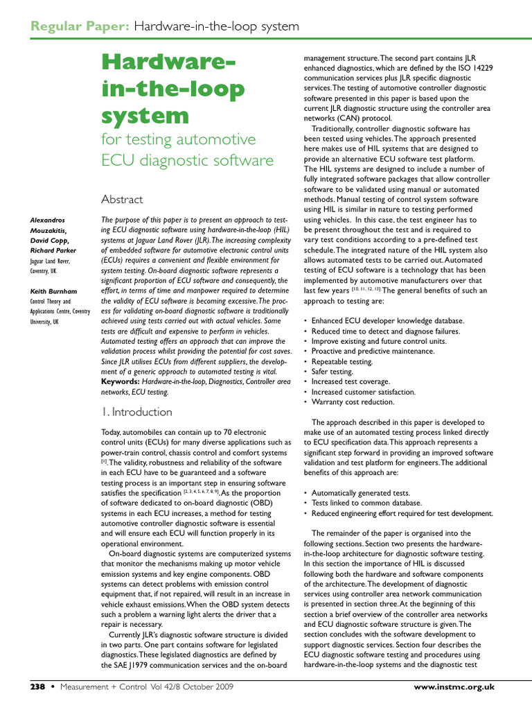 Mouzakitis Et Al 2009 Hardware in The Loop System For Testing ...