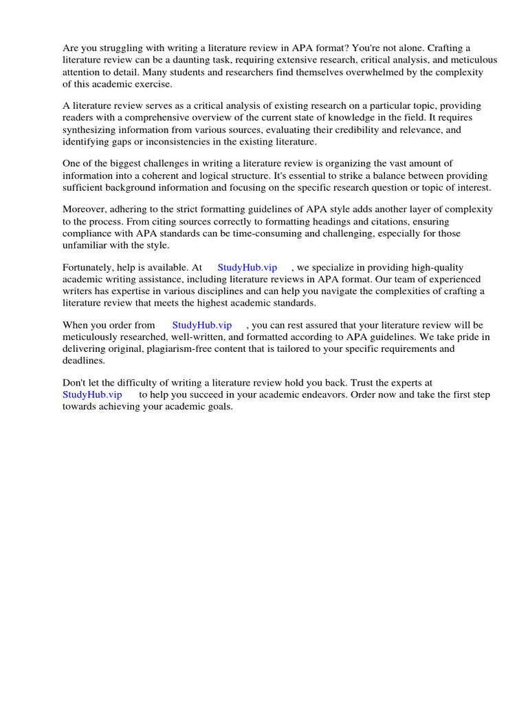 Apa Literature Review Introduction Sample | PDF | Apa Style | Essays