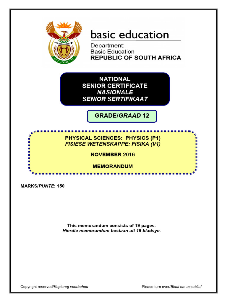 October - November Paper1 2016 Physics Memo | PDF