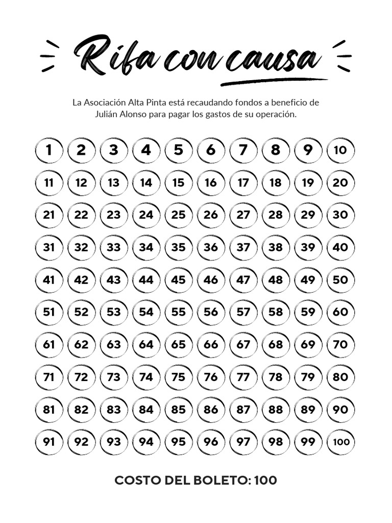 Documento A4 Rifa Con Causa Simple Blanco y Negro | PDF