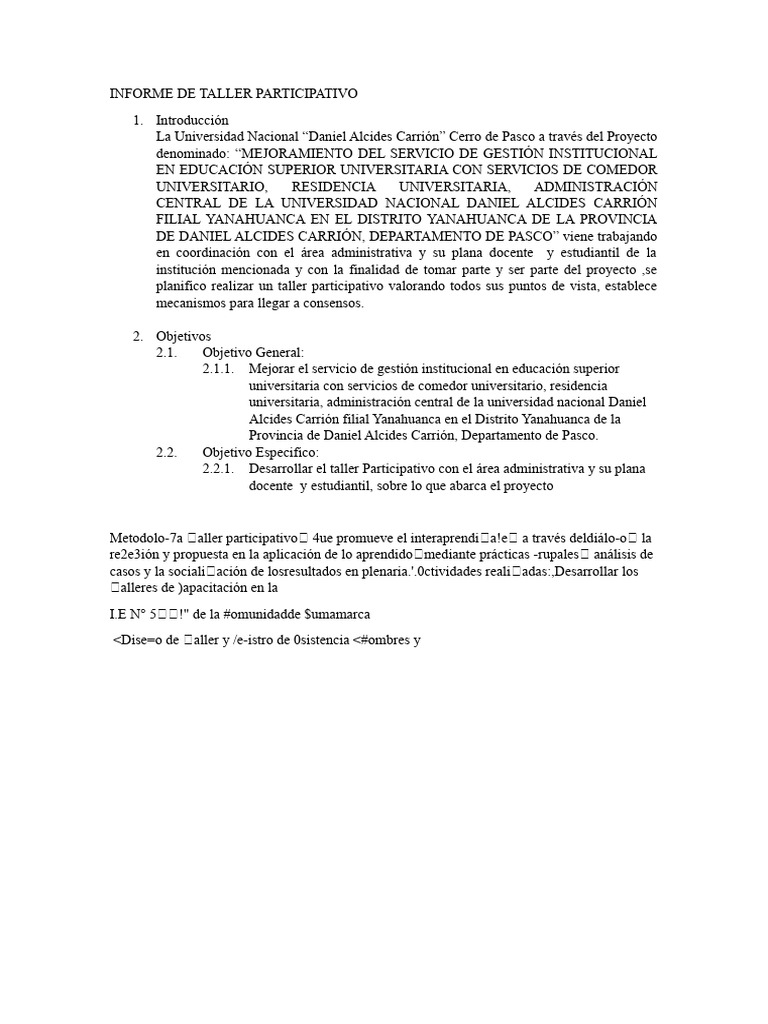 Informe de Taller Participativo | PDF