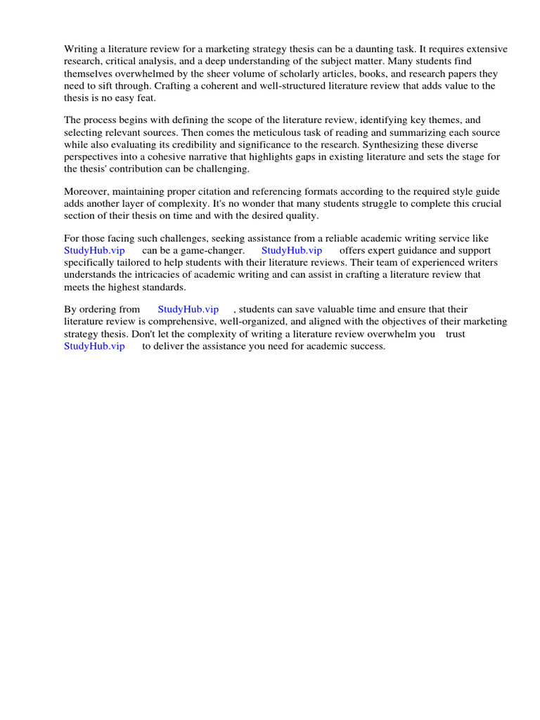 Literature Review of Marketing Strategy Thesis | PDF