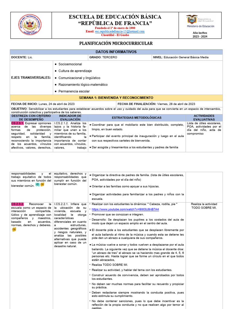 Plan de Tercer Grado 2023 | PDF | Ortografía | Oración (Lingüística)